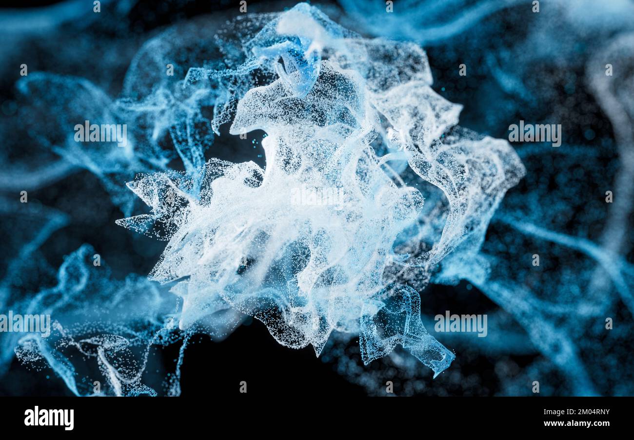 Abstract wave particles, diffuse powder, 3d rendering. Digital drawing ...