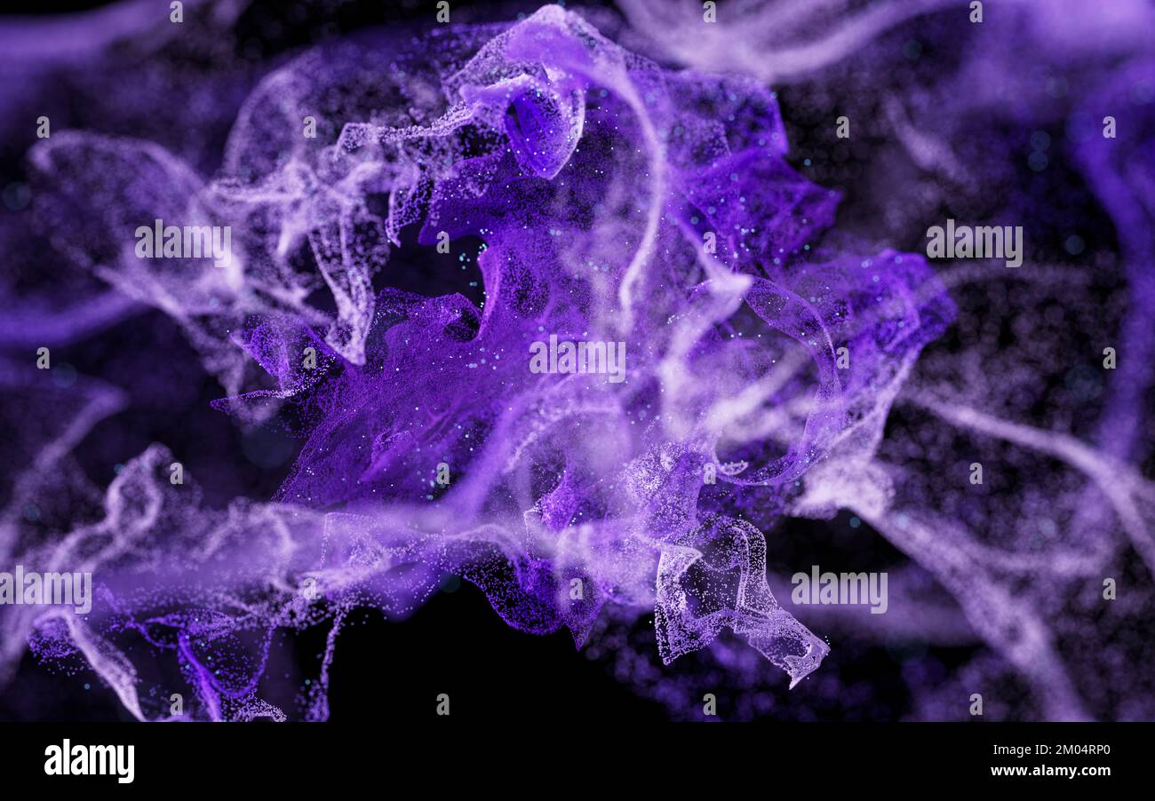 Abstract wave particles, diffuse powder, 3d rendering. Digital drawing ...