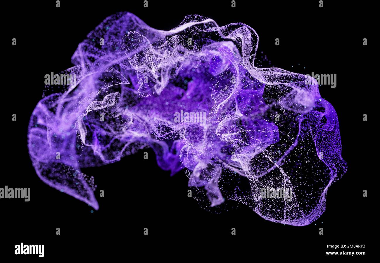 Abstract wave particles, diffuse powder, 3d rendering. Digital drawing ...