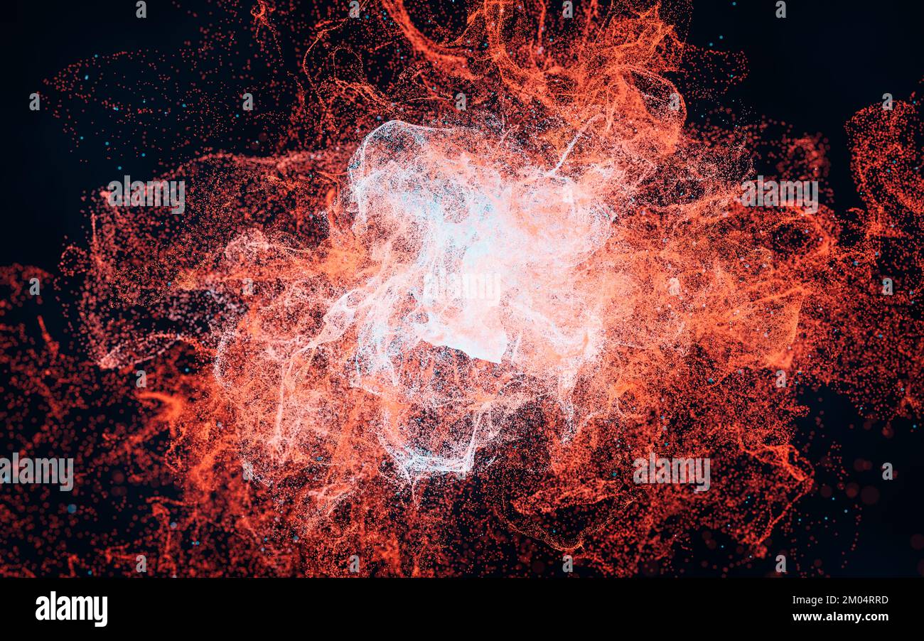 Abstract wave particles, diffuse powder, 3d rendering. Digital drawing ...