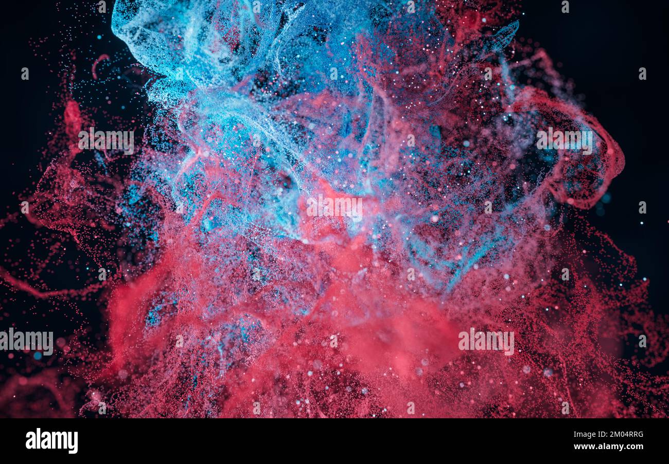 Abstract wave particles, diffuse powder, 3d rendering. Digital drawing ...