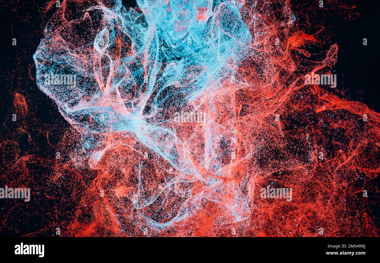 Abstract wave particles, diffuse powder, 3d rendering. Digital drawing ...