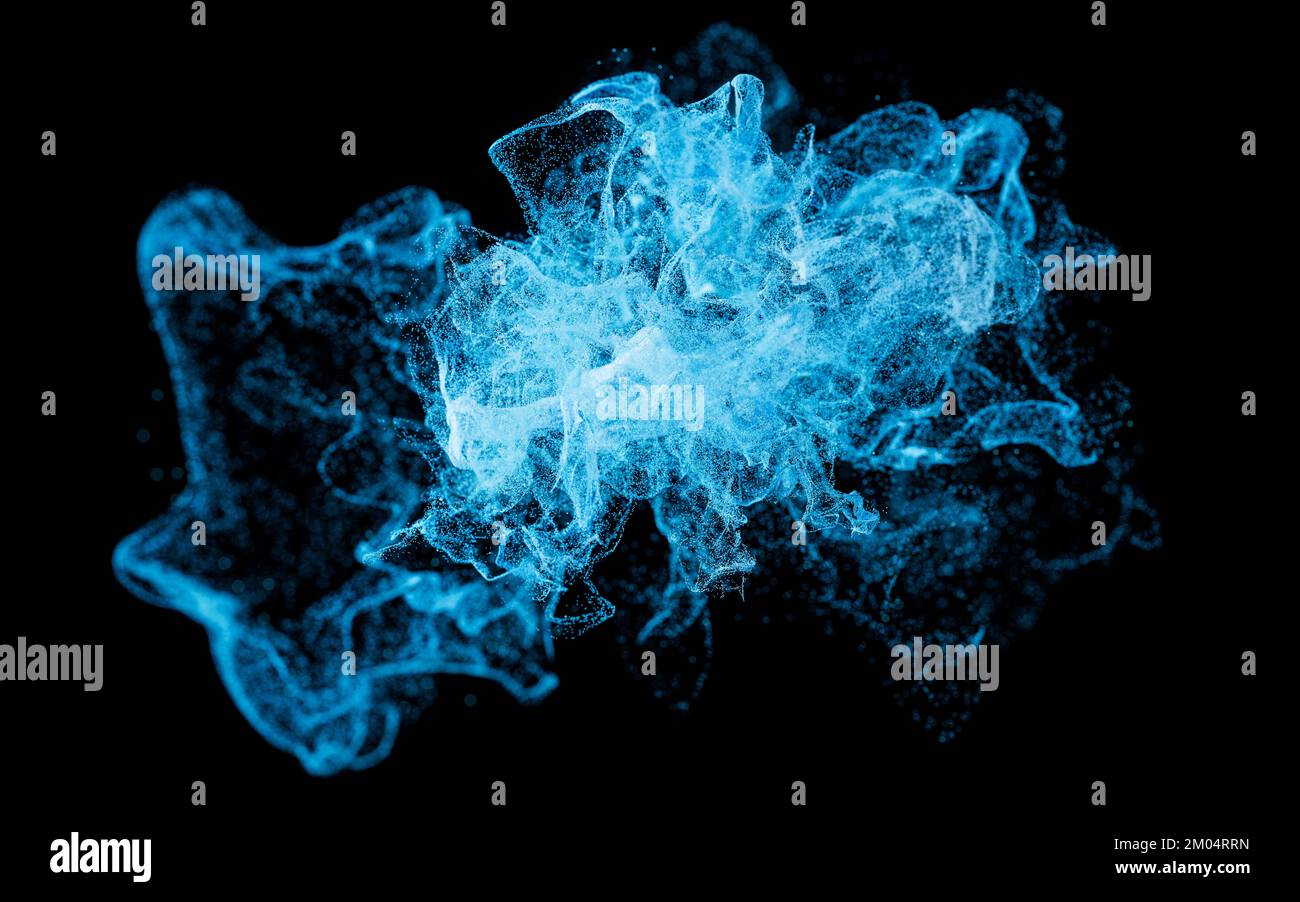 Abstract wave particles, diffuse powder, 3d rendering. Digital drawing ...