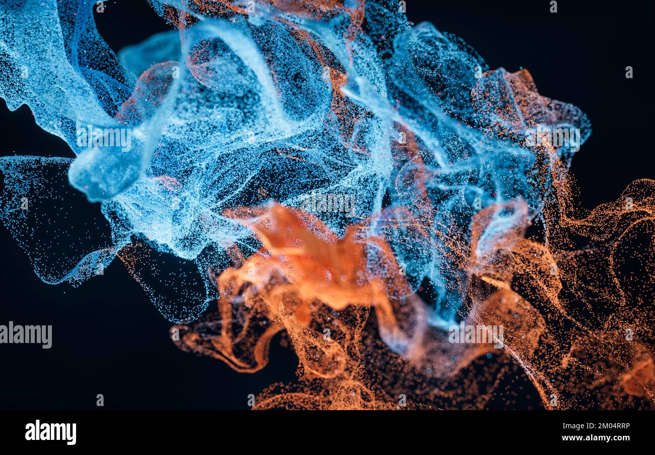 Abstract wave particles, diffuse powder, 3d rendering. Digital drawing ...
