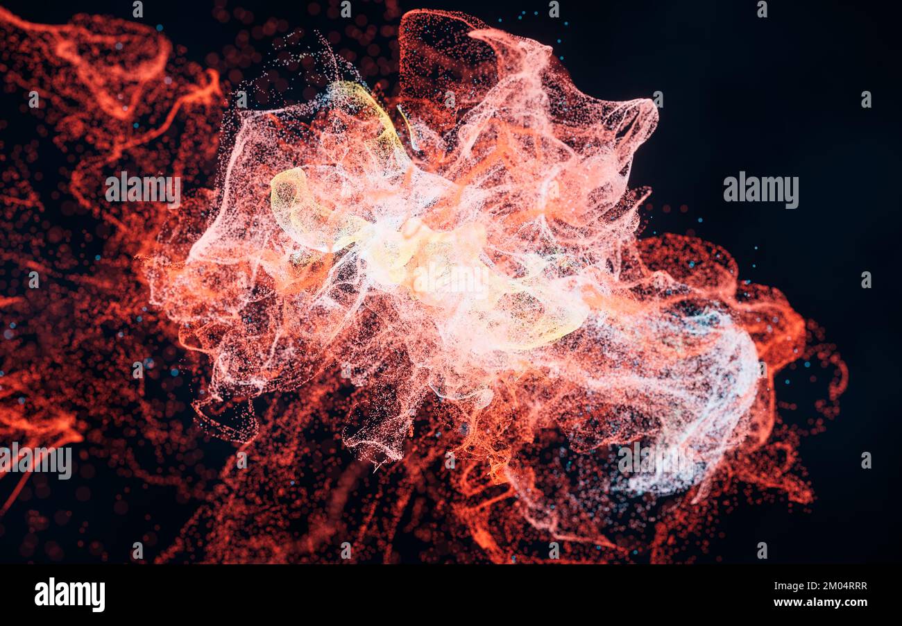 Abstract wave particles, diffuse powder, 3d rendering. Digital drawing ...