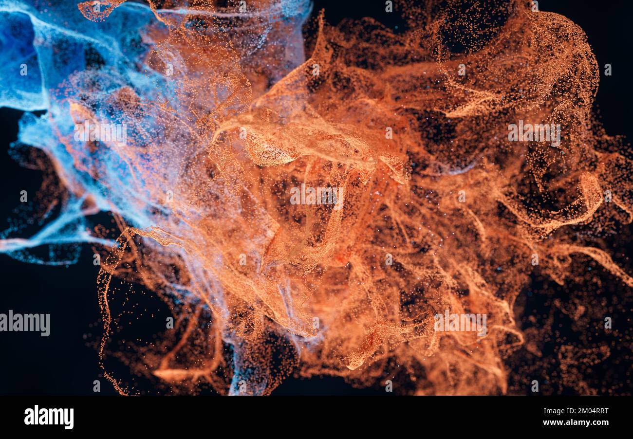 Abstract wave particles, diffuse powder, 3d rendering. Digital drawing ...