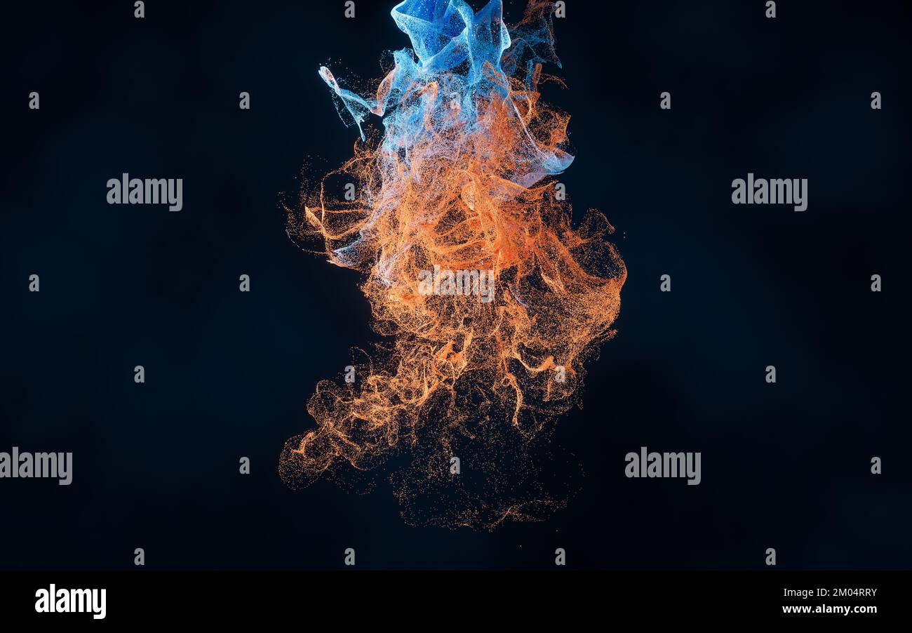 Abstract wave particles, diffuse powder, 3d rendering. Digital drawing ...