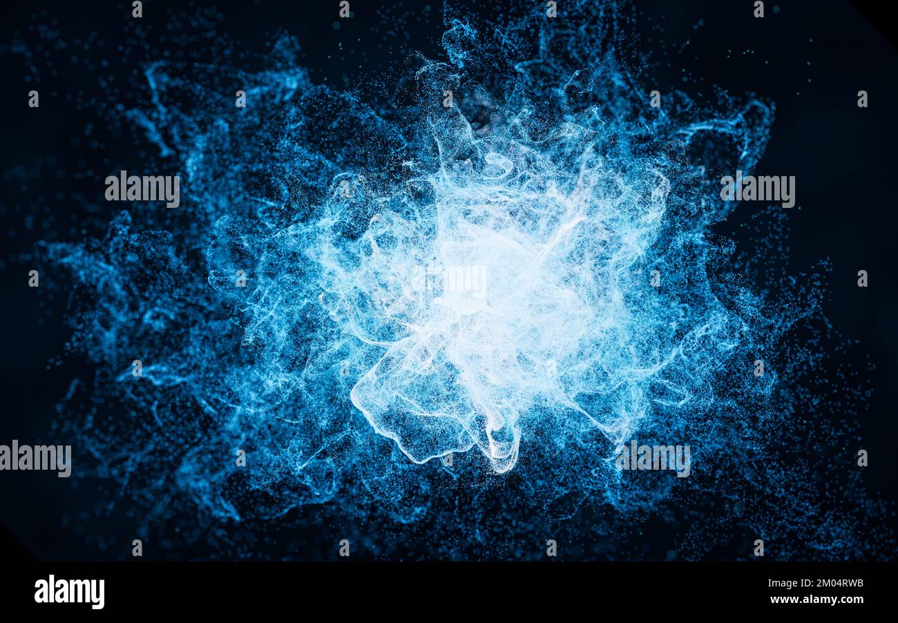 Abstract wave particles, diffuse powder, 3d rendering. Digital drawing ...