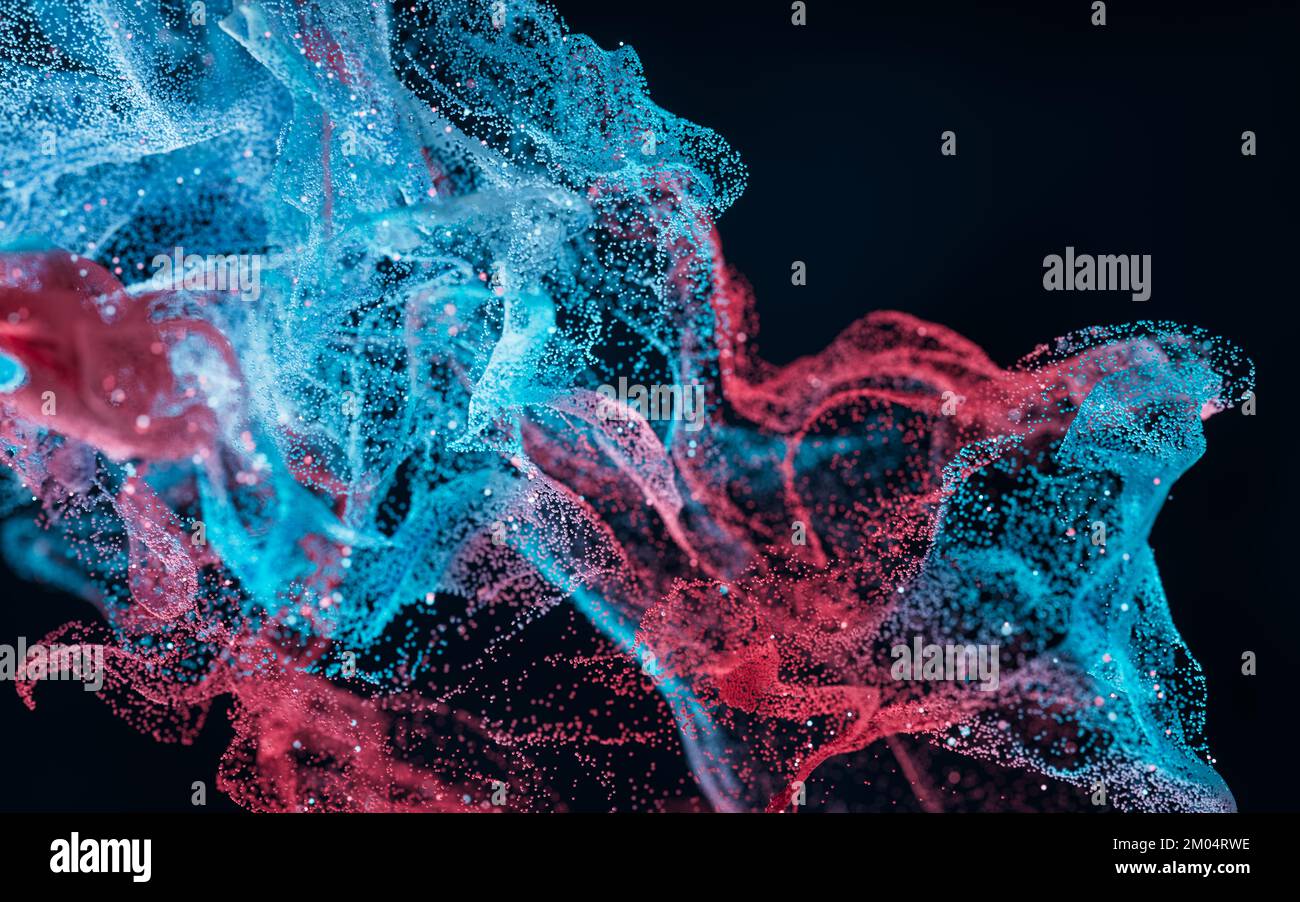 Abstract wave particles, diffuse powder, 3d rendering. Digital drawing ...