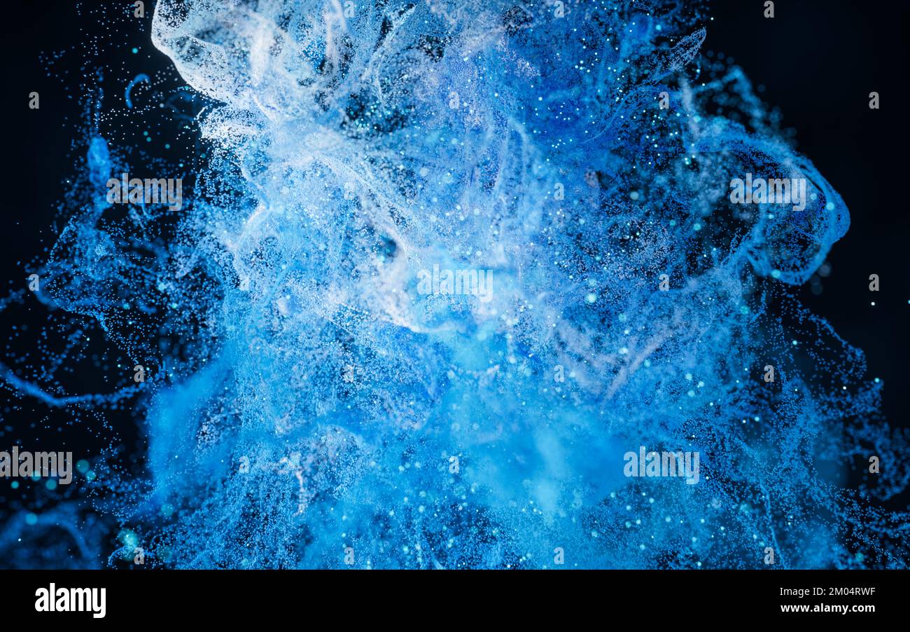 Abstract wave particles, diffuse powder, 3d rendering. Digital drawing ...