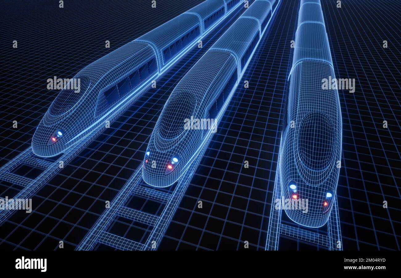 Digital high speed railway bullet train, 3d rendering. Digital drawing ...