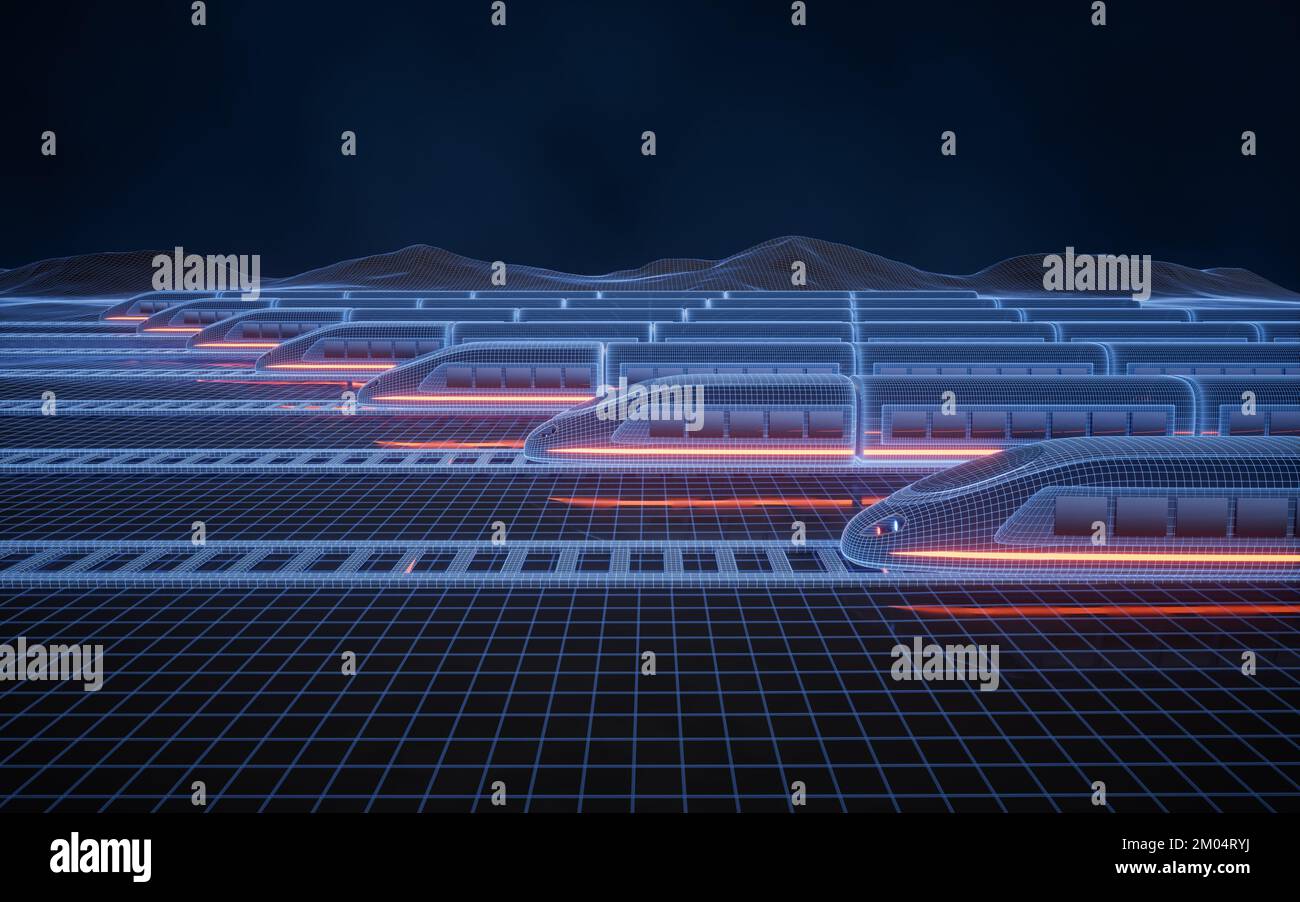 Digital high speed railway bullet train, 3d rendering. Digital drawing ...