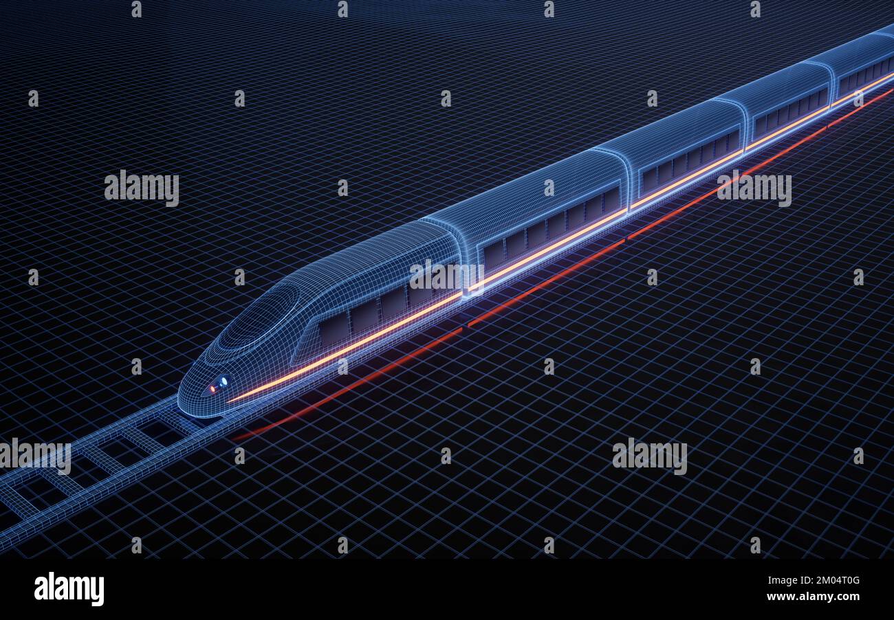 Digital high speed railway bullet train, 3d rendering. Digital drawing ...