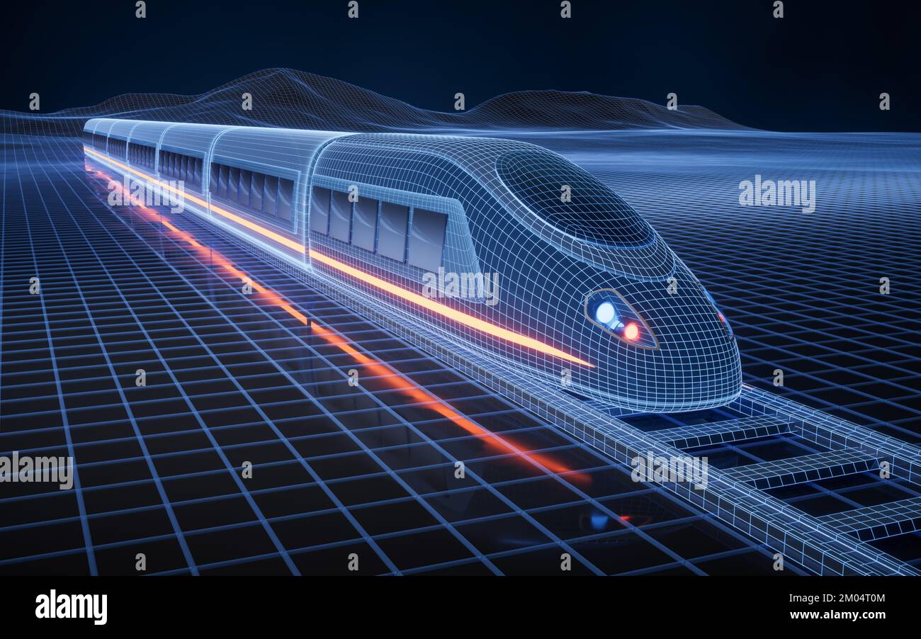 Digital high speed railway bullet train, 3d rendering. Digital drawing ...