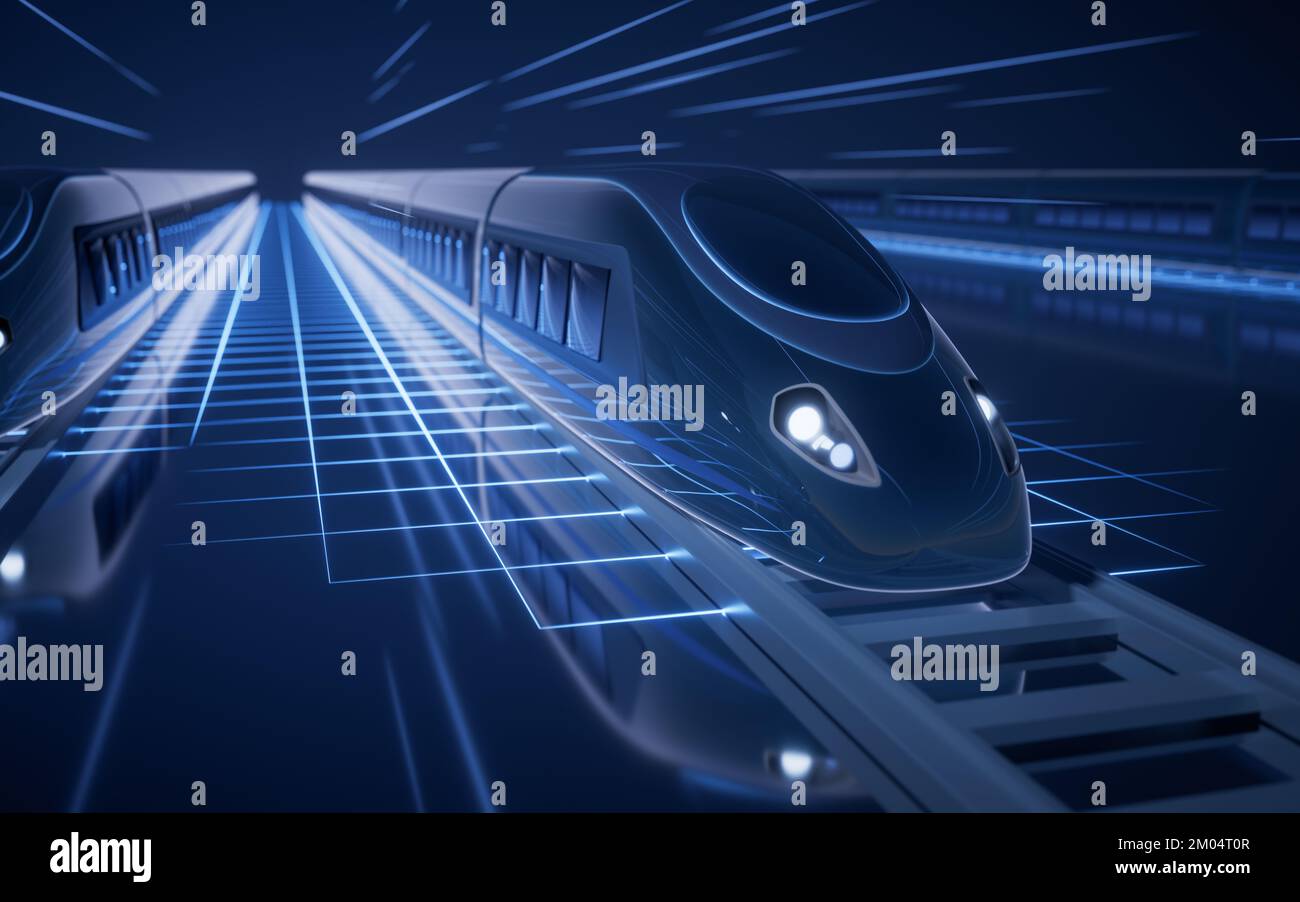 Digital high speed railway bullet train, 3d rendering. Digital drawing ...