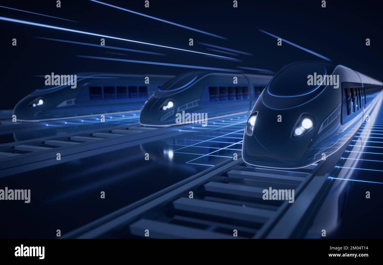 Digital high speed railway bullet train, 3d rendering. Digital drawing ...