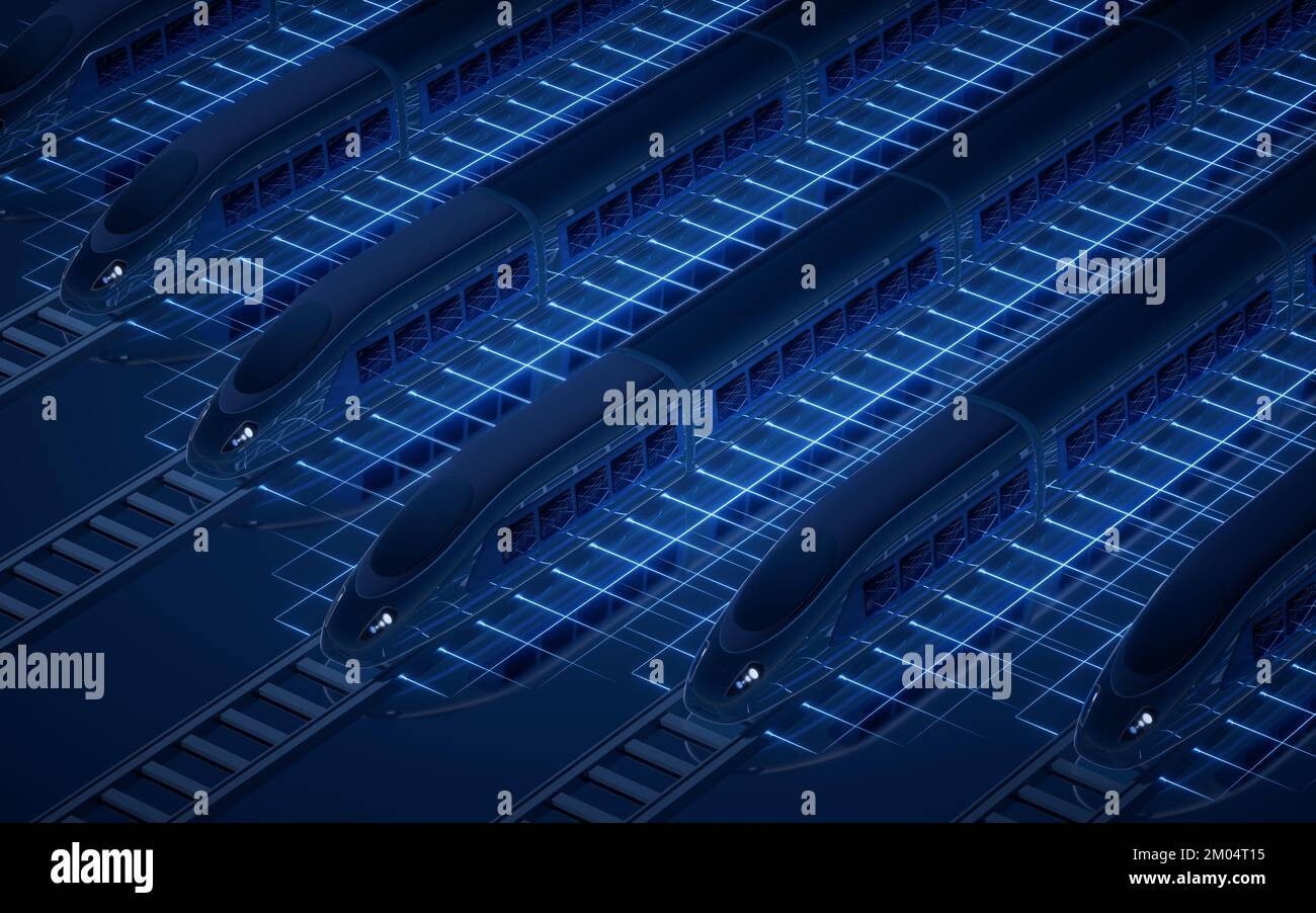 Digital high speed railway bullet train, 3d rendering. Digital drawing ...