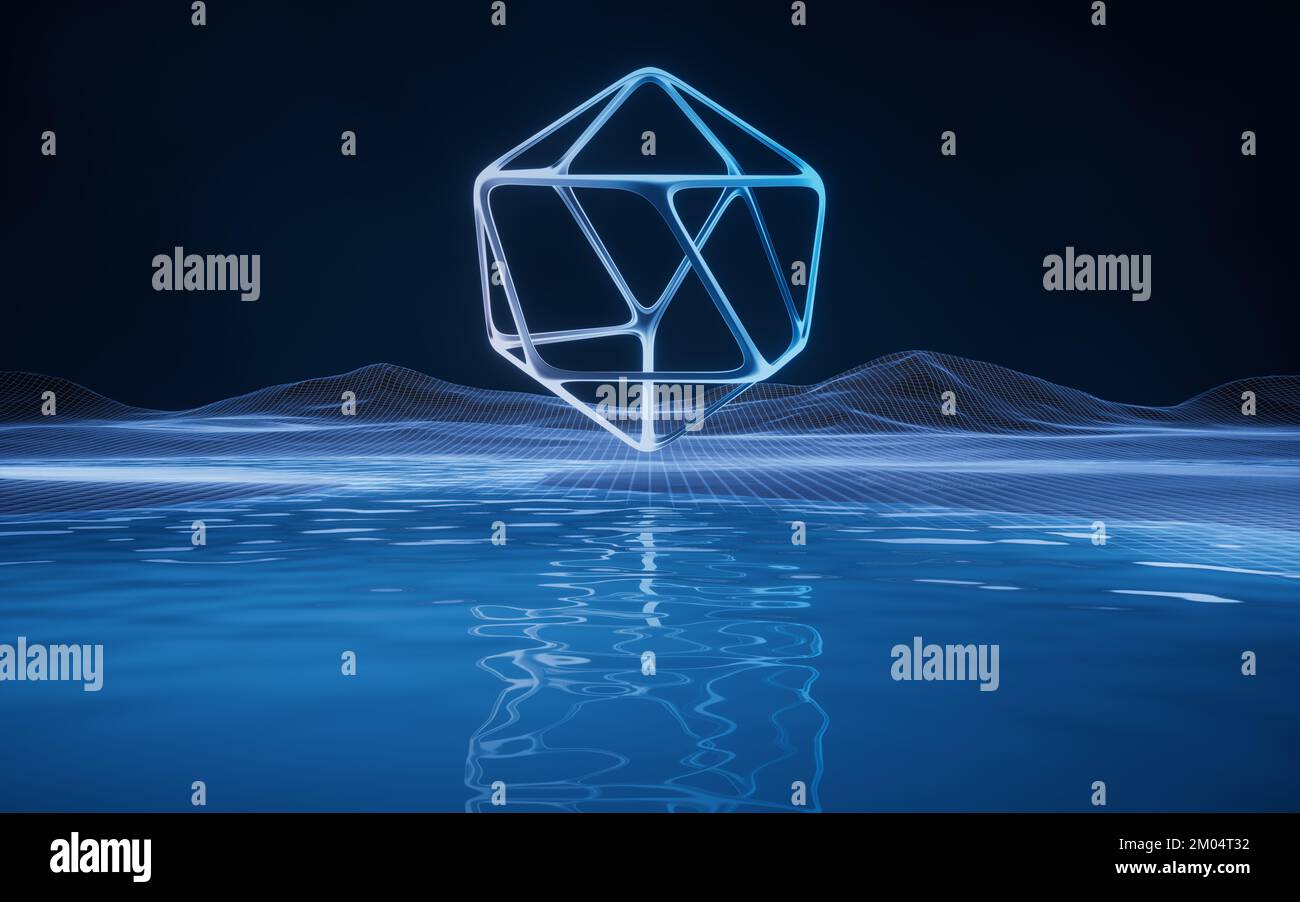 Digital space with geometric frame, 3d rendering. Digital drawing Stock ...