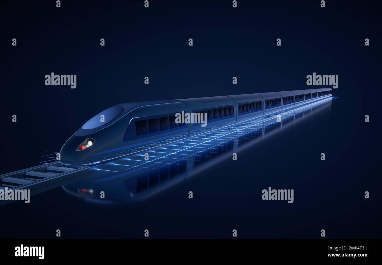 Digital high speed railway bullet train, 3d rendering. Digital drawing ...