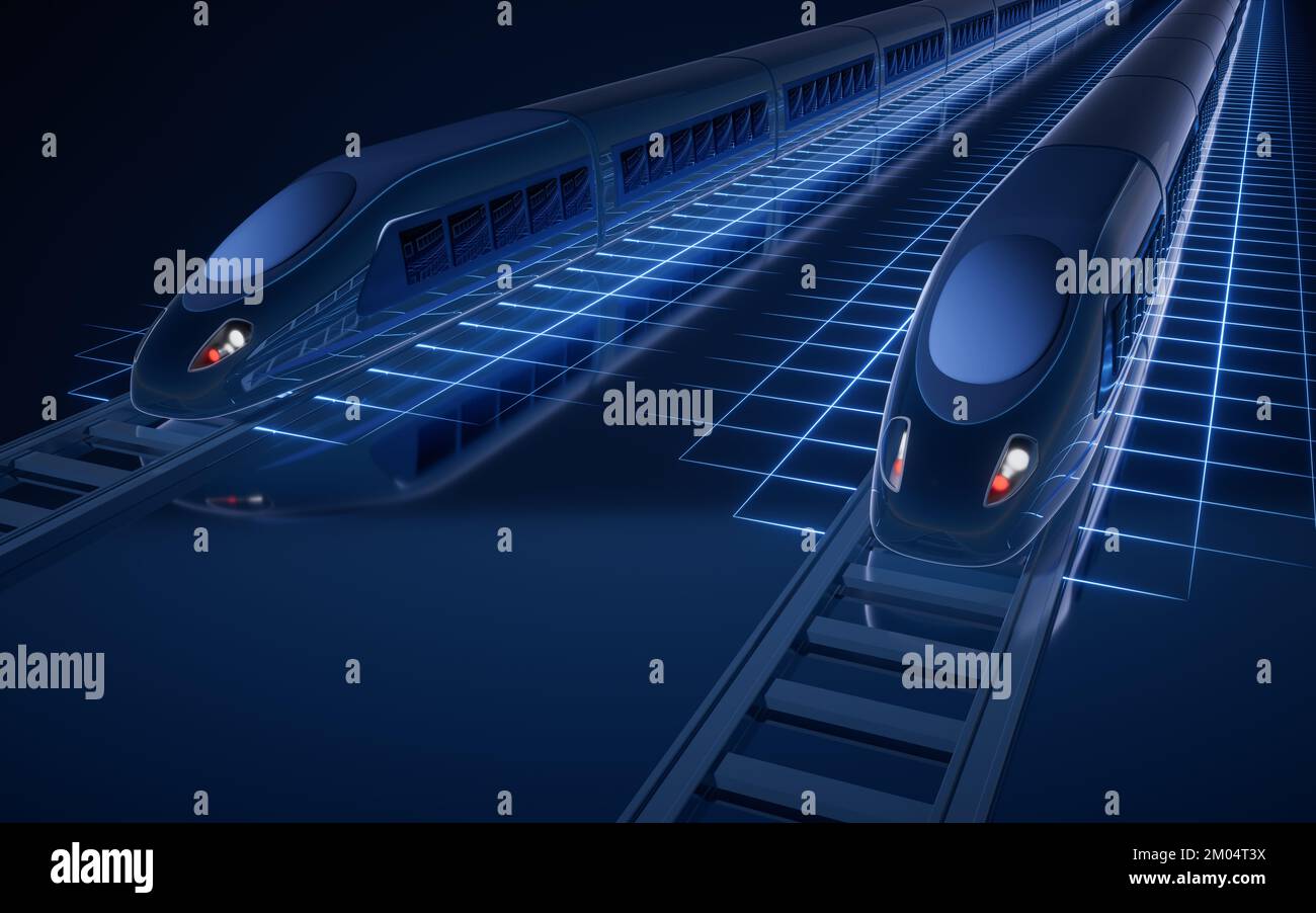Digital high speed railway bullet train, 3d rendering. Digital drawing ...