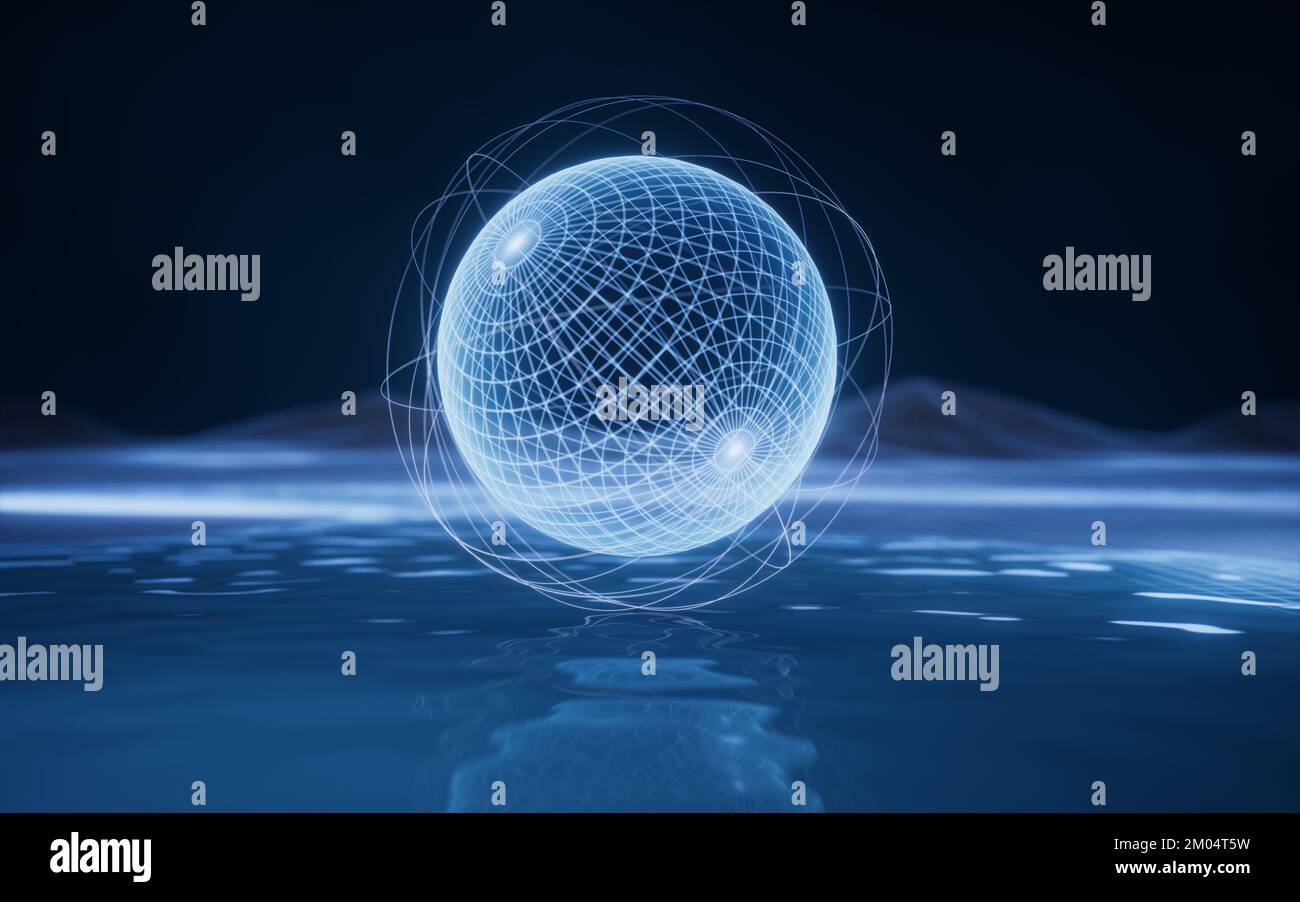 Digital sphere with blue technology structure, 3d rendering. Digital ...