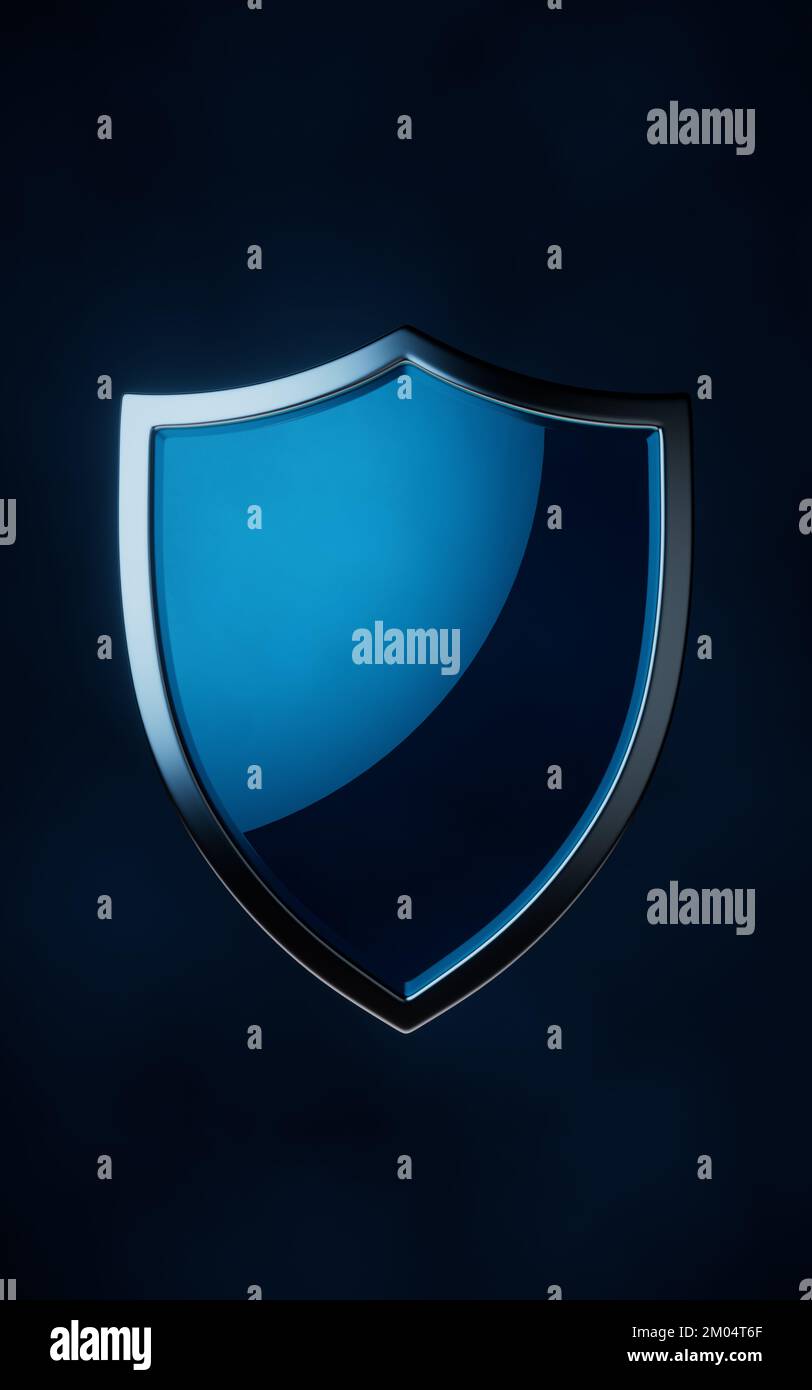 Glossy shield with dark background, 3d rendering. Digital drawing Stock ...