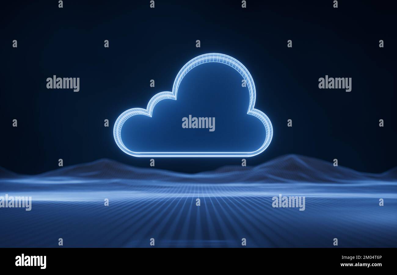 Cloud computing with digital grid, 3d rendering. Digital drawing Stock ...