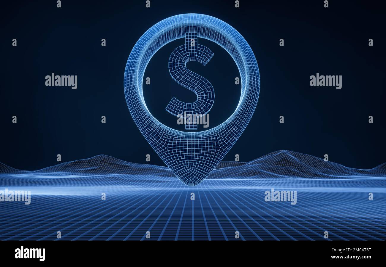 Money sign with blue digital lines structure, 3d rendering. Digital ...