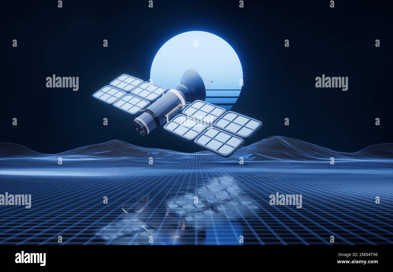 satellite and outer space background, 3d rendering. Digital drawing ...