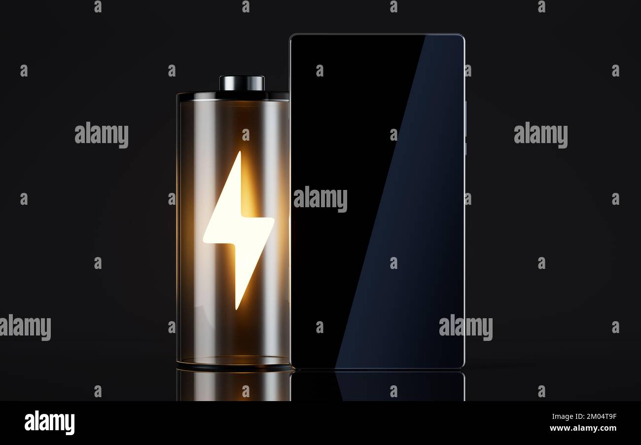 Mobile phone and battery, 3d rendering. Digital drawing Stock Photo - Alamy