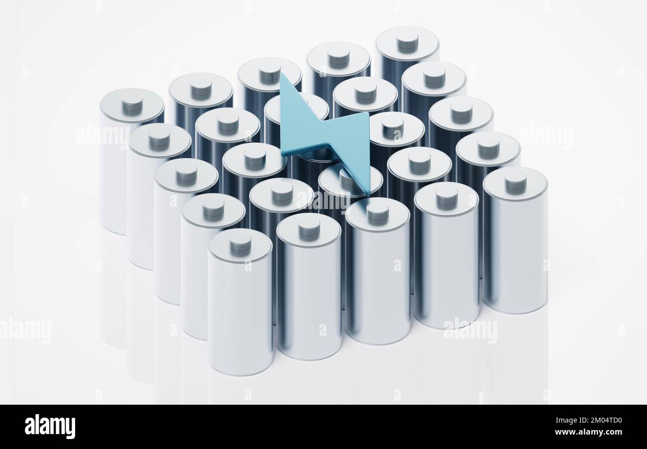 3D fast charge battery on white background, energy technology concept ...