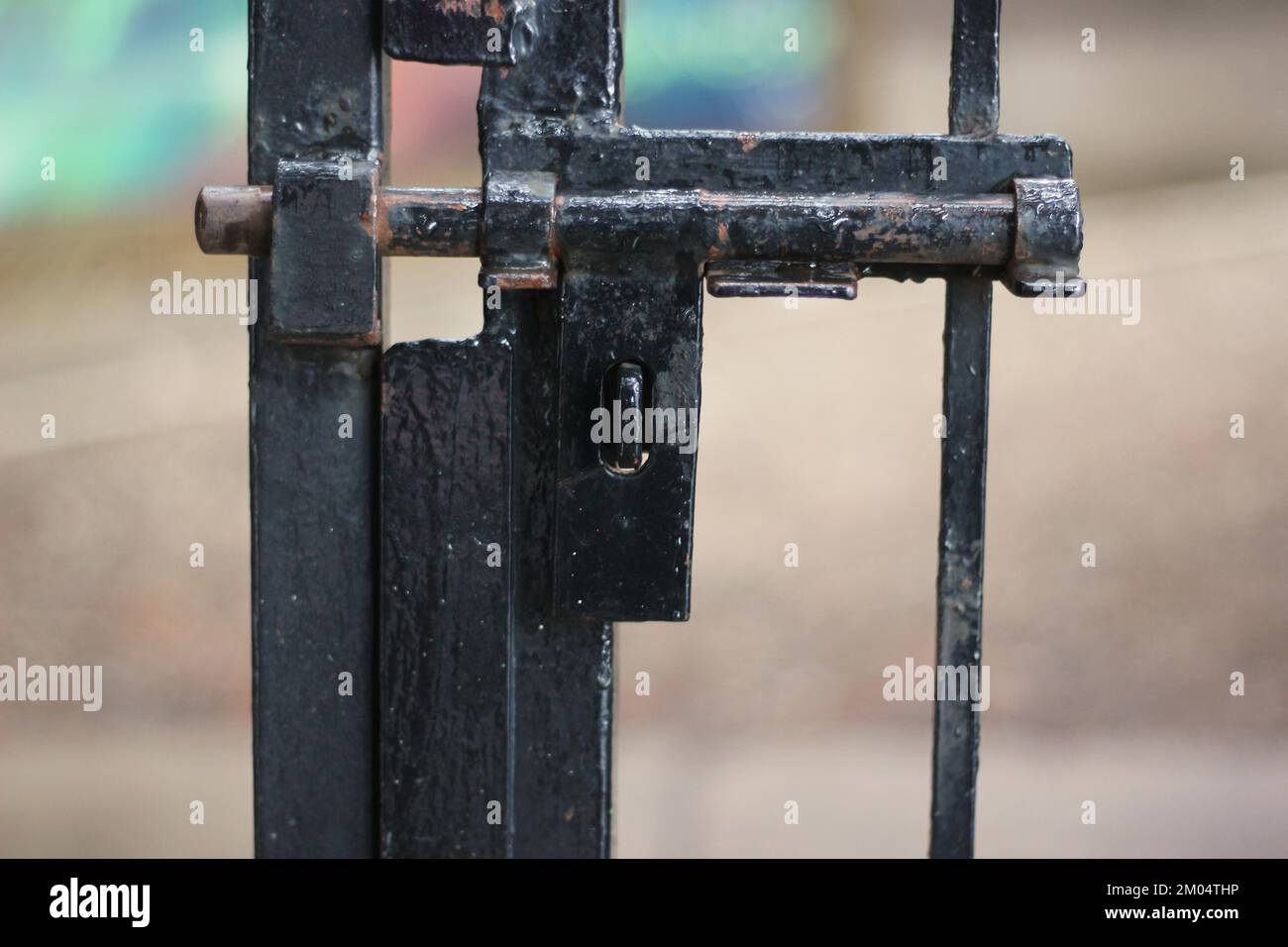 Cast iron metal steel industrial strength gate sliding lock Stock Photo ...