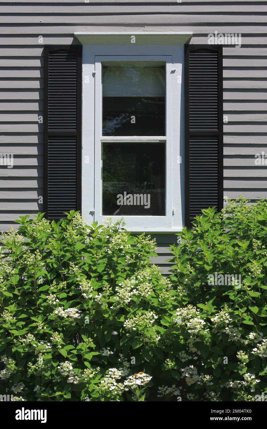 Traditional wooden cottage window on the wall of a house Stock Photo ...