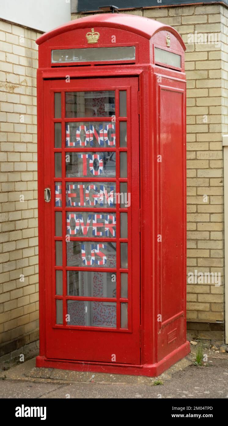 Portrait view of Traditional British Red Telephone Box in Clare Suffolk ...