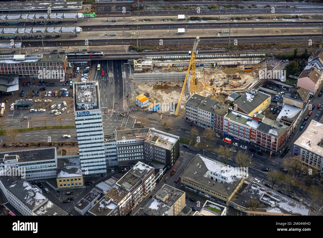 Aerial view, construction site and new building parking garage P7 at the main station in the ...