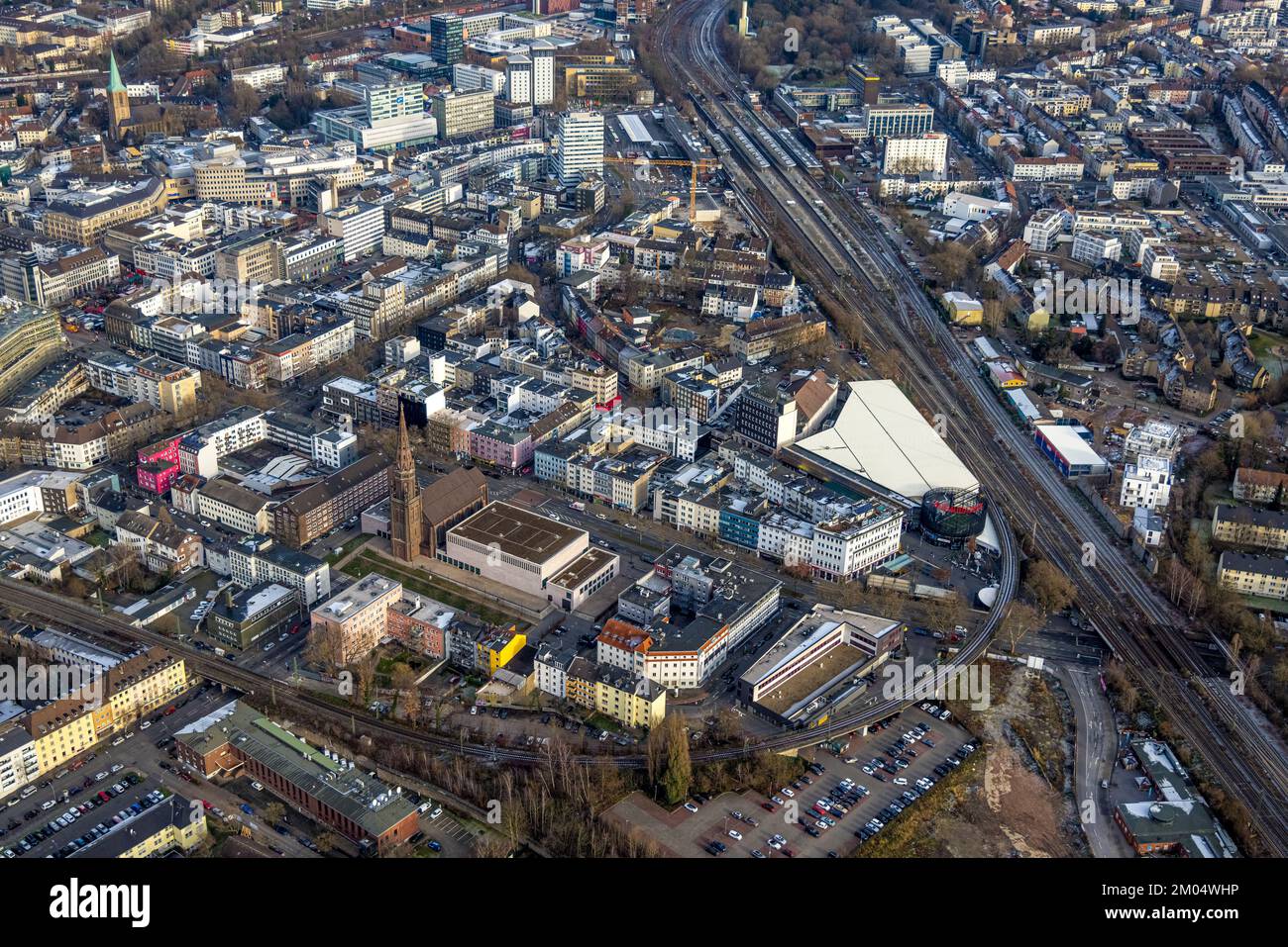 Aerial view, Bermuda Triangle and main station in Gleisdreieck district in Bochum, Ruhr area ...