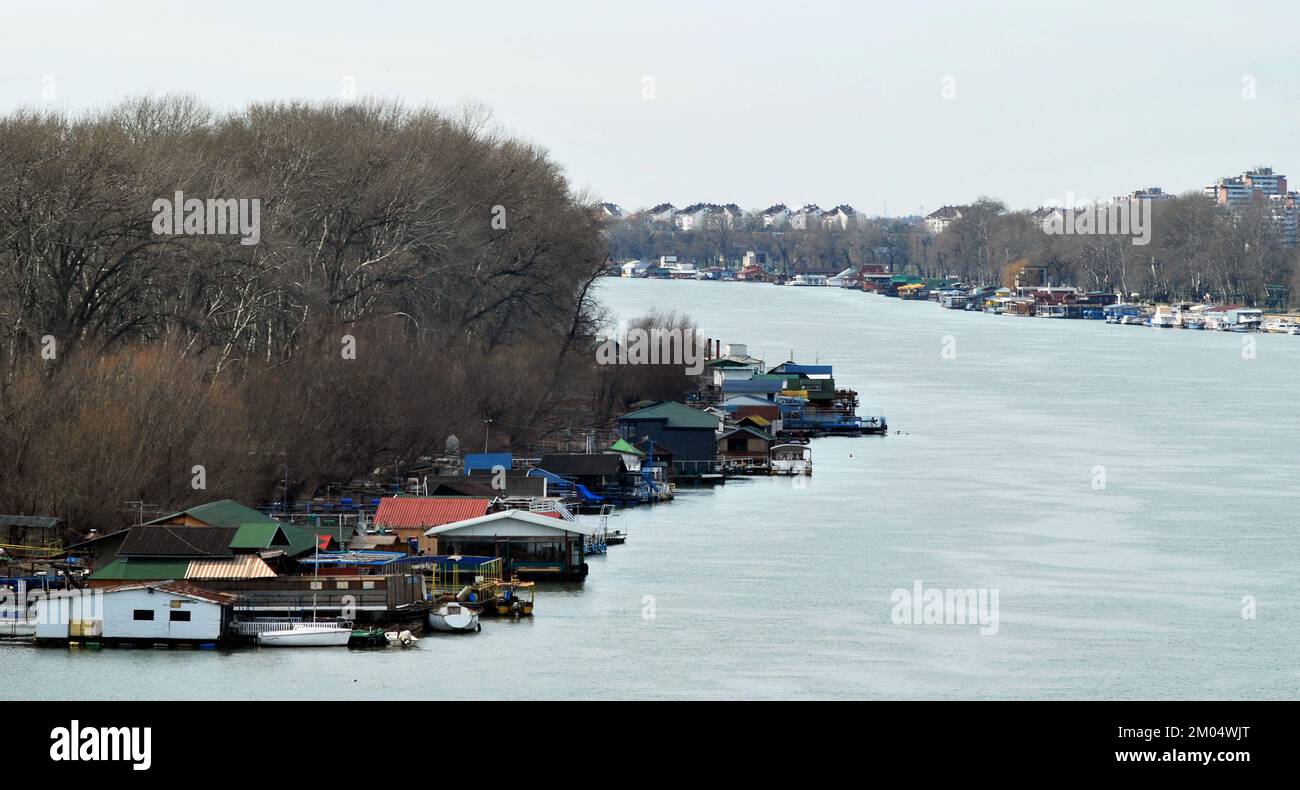 Sava river and floating houses of Belgrade city Stock Photo - Alamy