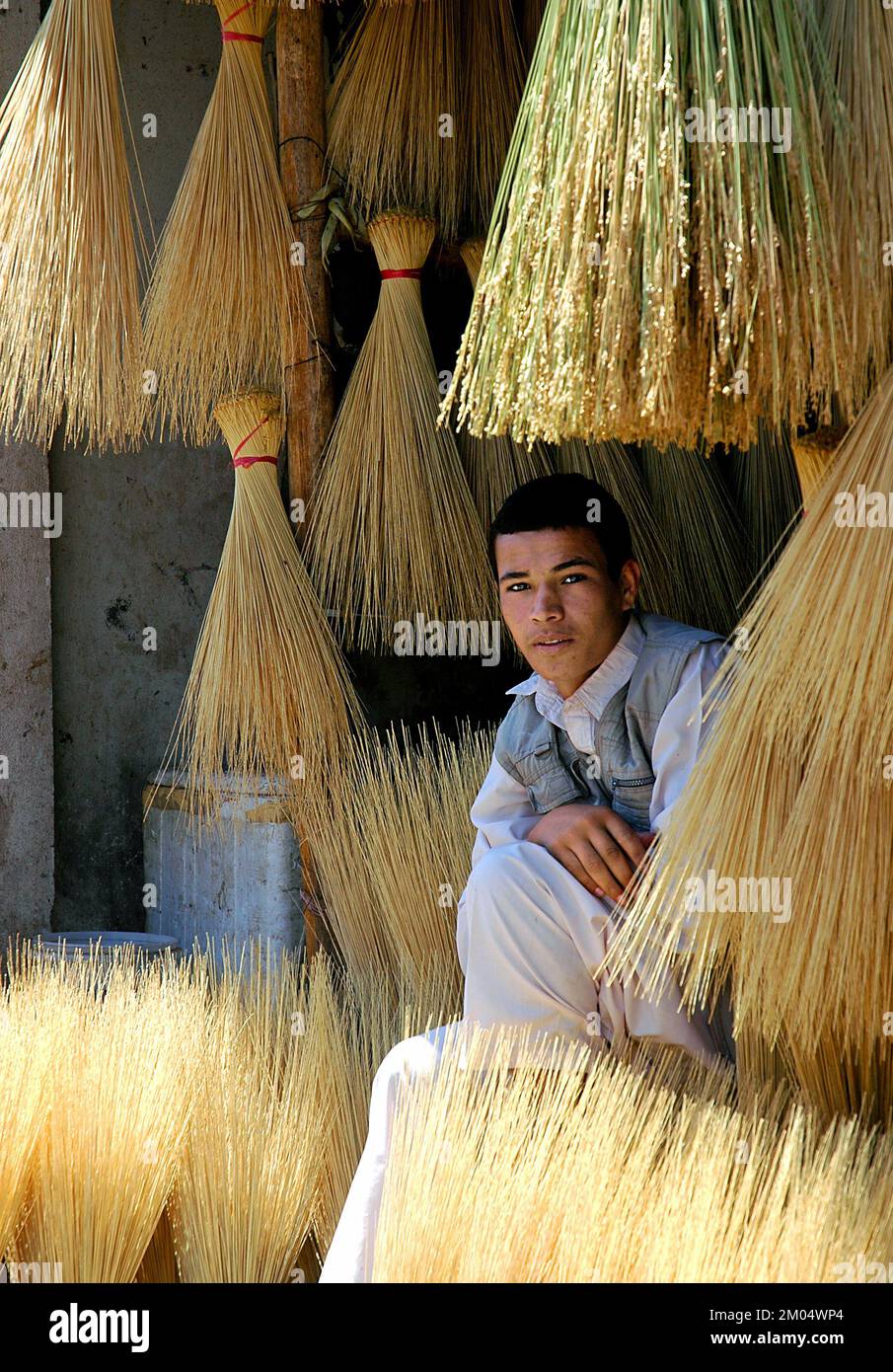 Herat, Herat Province / Afghanistan: A brush seller sits in his store ...