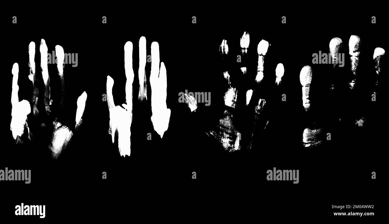 4 differenthandprint, texture handprint, handprint on black background ...
