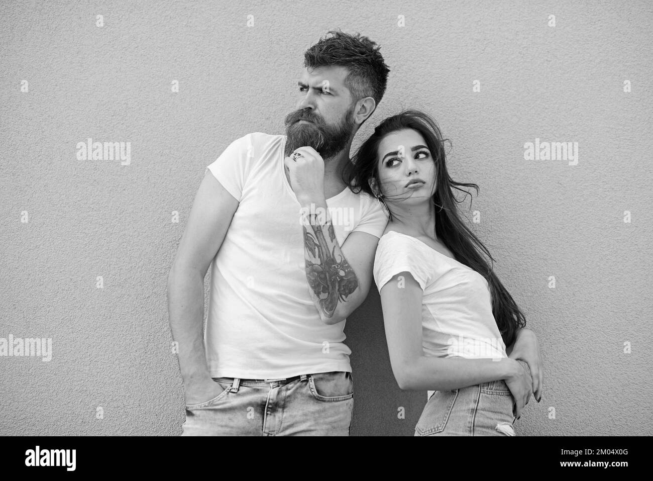 Couple stylish young modern people. Couple in love hang out together ...