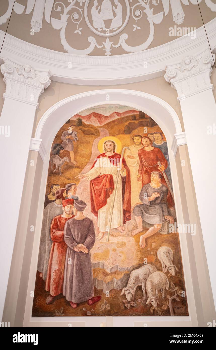 Zurich, Switzerland - October 2, 2022: Altar painting of Christ, the ...