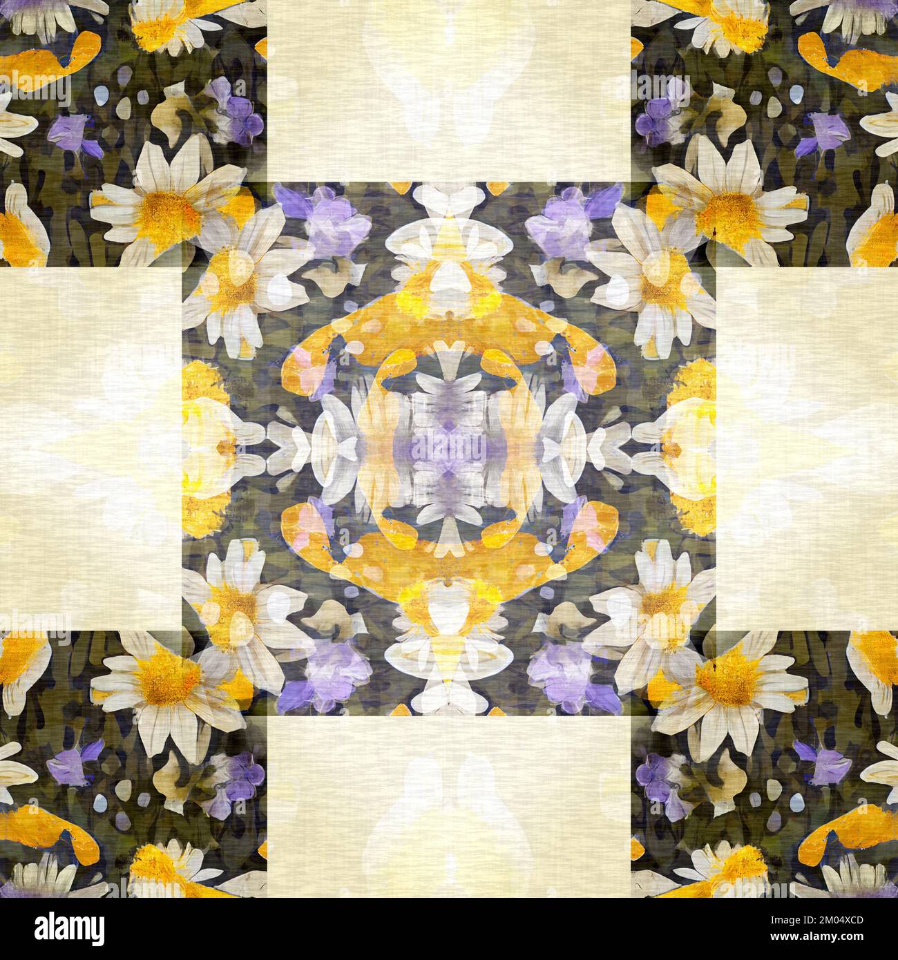 Floral patchwork quilt seamless pattern. Ornate geo swatch for exotic nature wallpaper ...