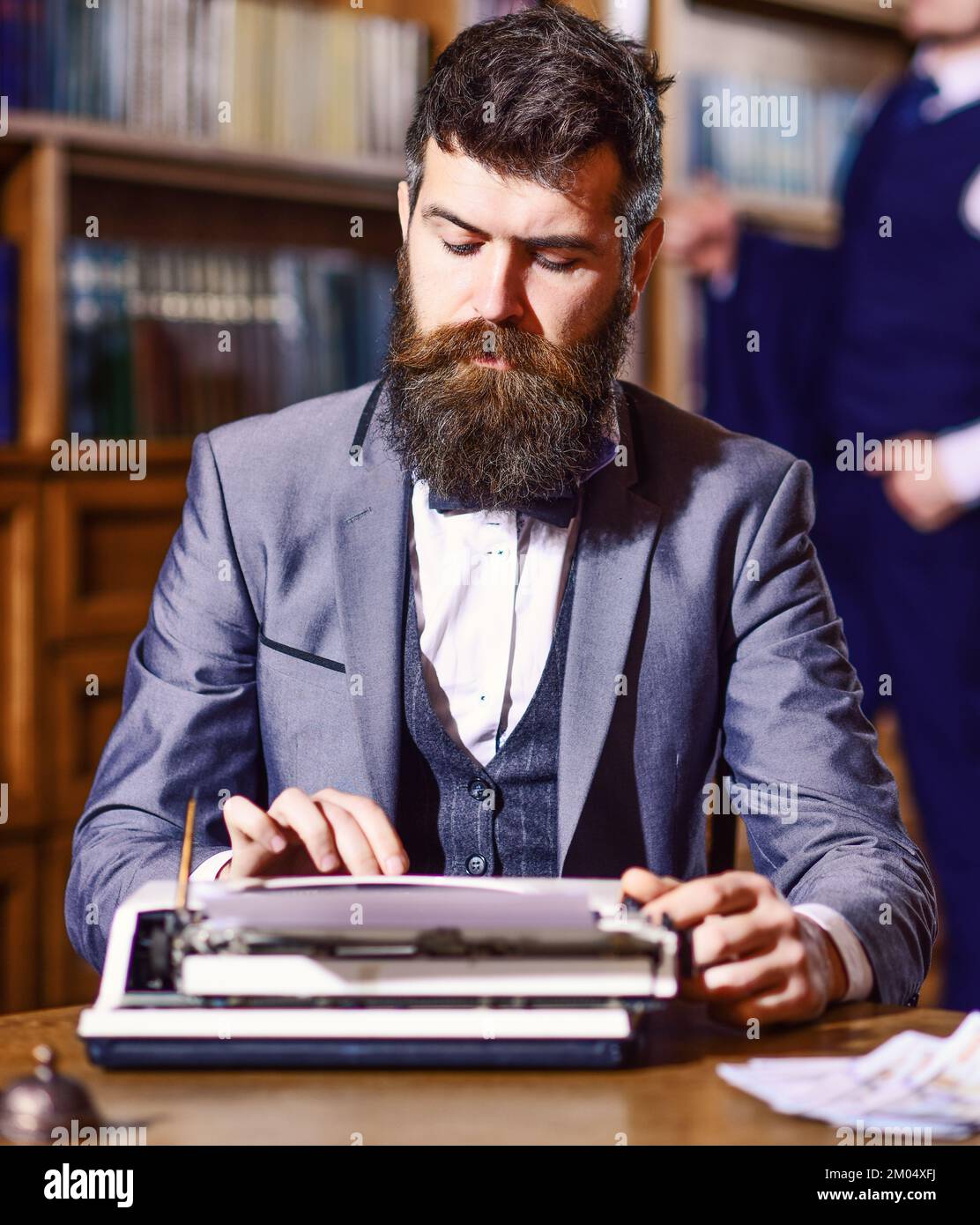 Writers routine concept. Author types novel or poem Stock Photo - Alamy