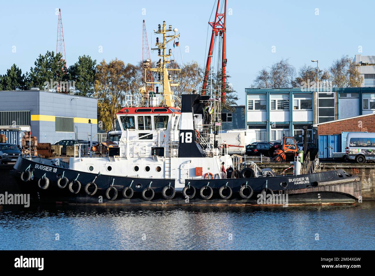 tugboat BUGSIER 18 in the port of Cuxhaven for maintenance Stock Photo ...