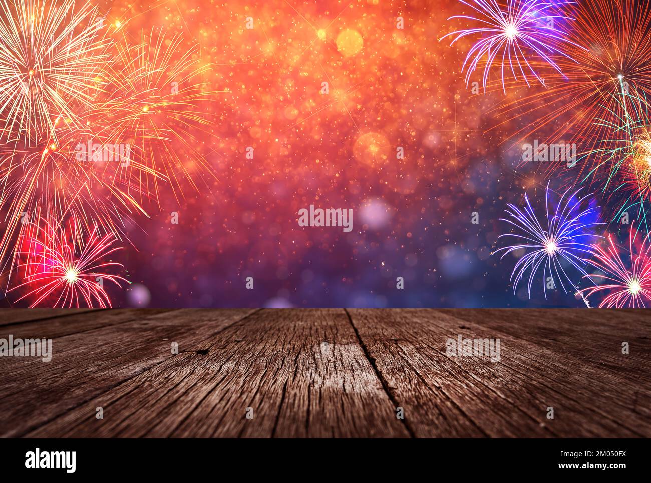 Celebration Table With Fireworks colorful celebration background Stock ...
