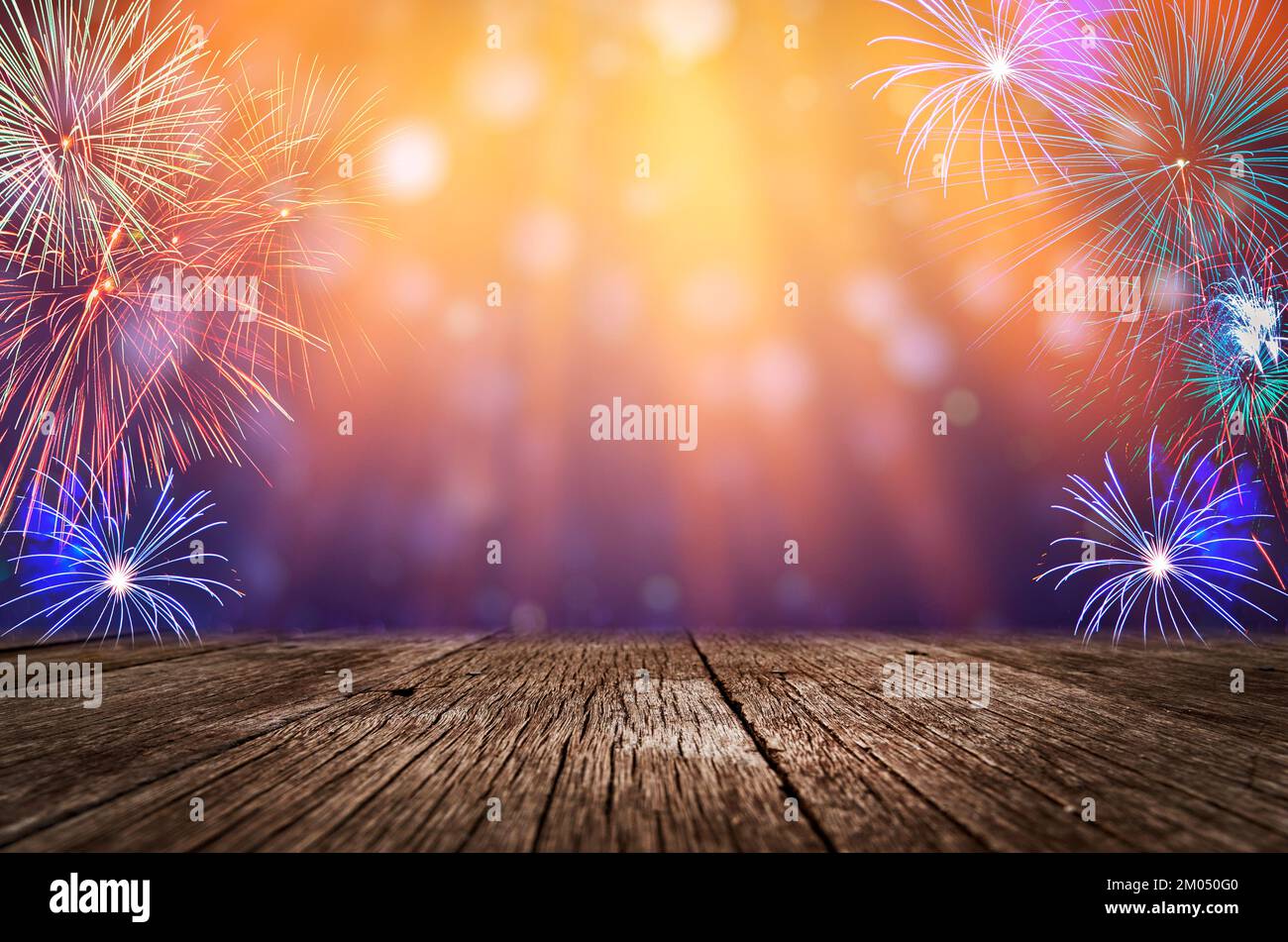 Celebration Table With Fireworks colorful celebration background Stock ...