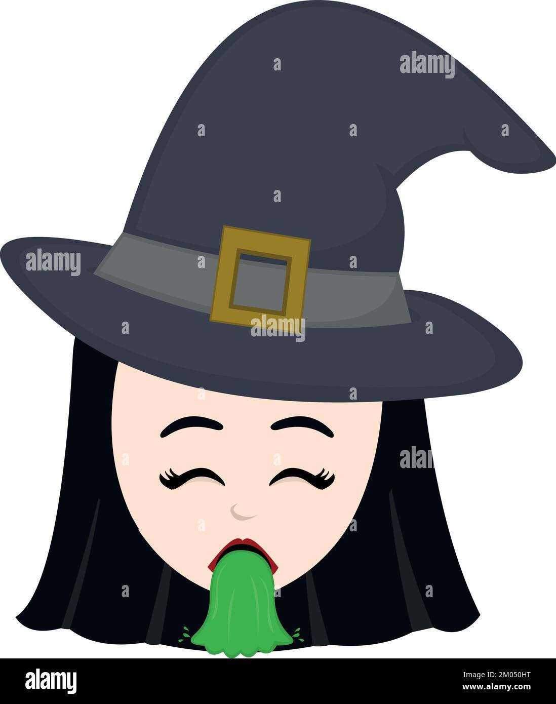 Vector illustration of the face of a cartoon witch throwing up Stock ...