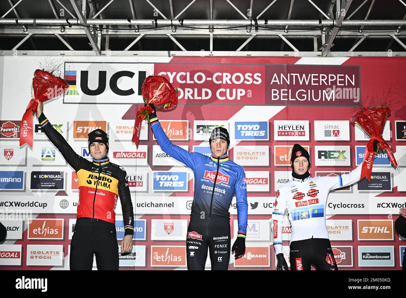 Belgian Wout Van Aert, Dutch Mathieu Van Der Poel and Belgian Michael ...