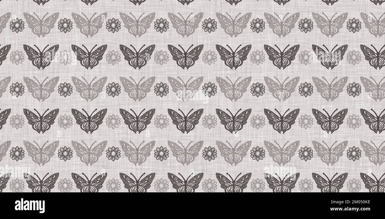 Farmhouse gray butterfly seamless border. Rustic French wildlife for ...