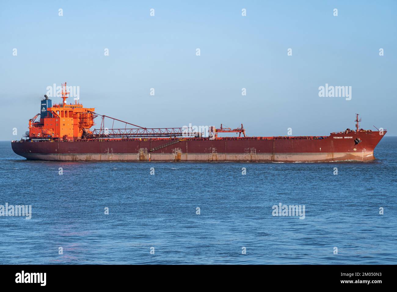 self discharging bulk Carrier YEOMAN BRIDGE on the river Elbe Stock ...